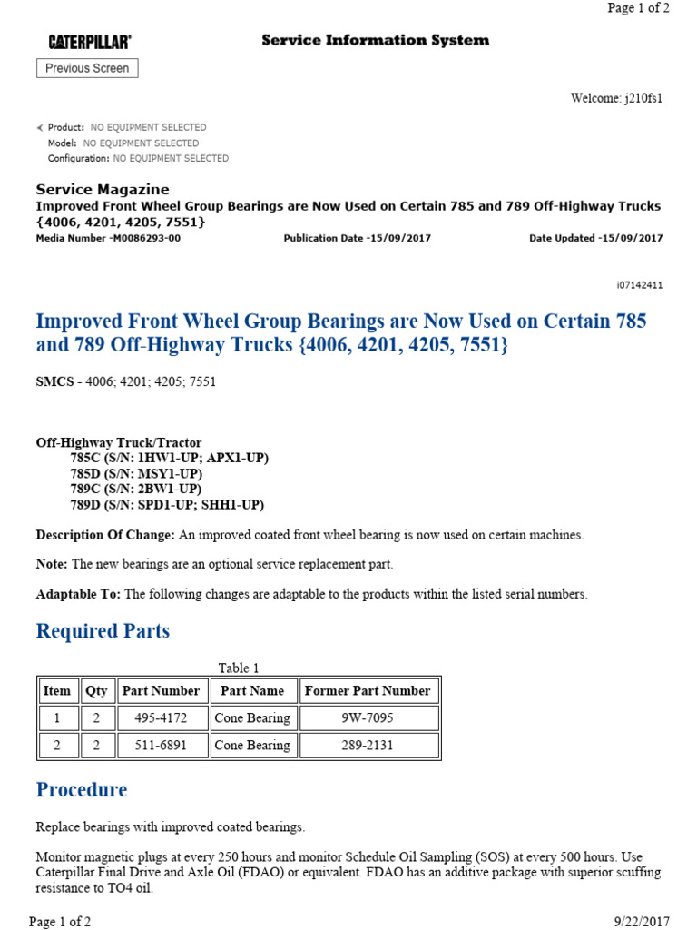 Improved Front Wheel Group Bearings Are Now Used On Certain 785 and 789 ...