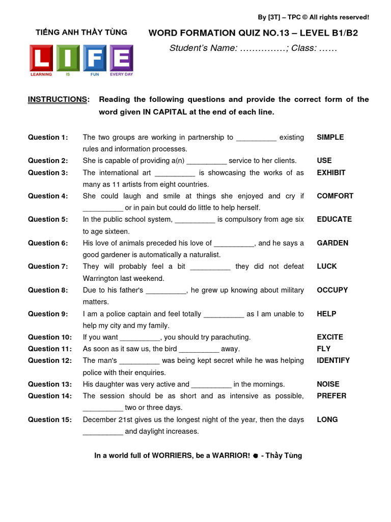 Word Formation No.13-16 - B1 | PDF