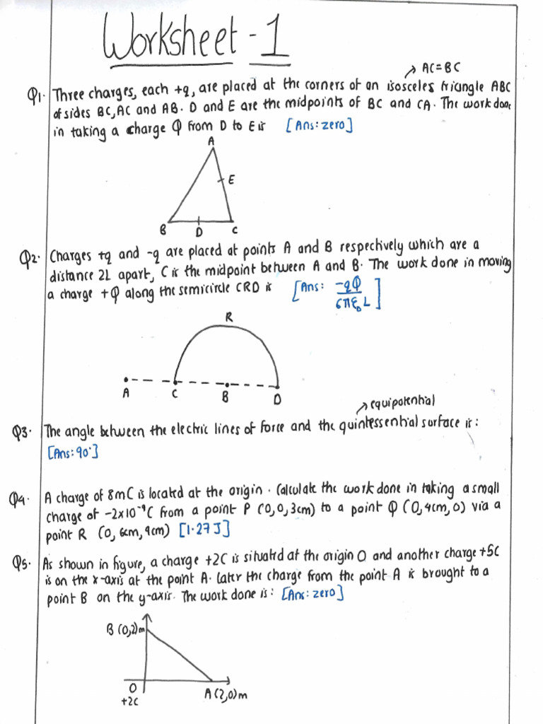 Electrostatic Potential Worksheet 1 | PDF