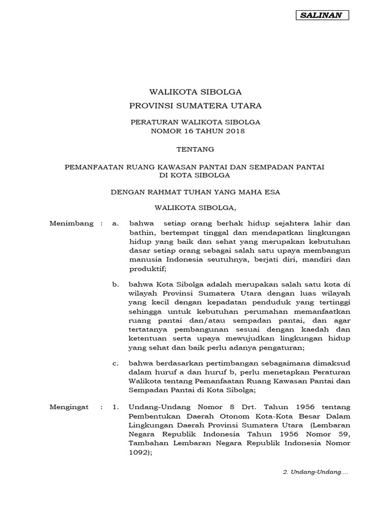 (16) PERWAL TTG PEMANFAATAN RUANG KAWASAN PANTAI DAN SEMPADAN PANTAI | PDF