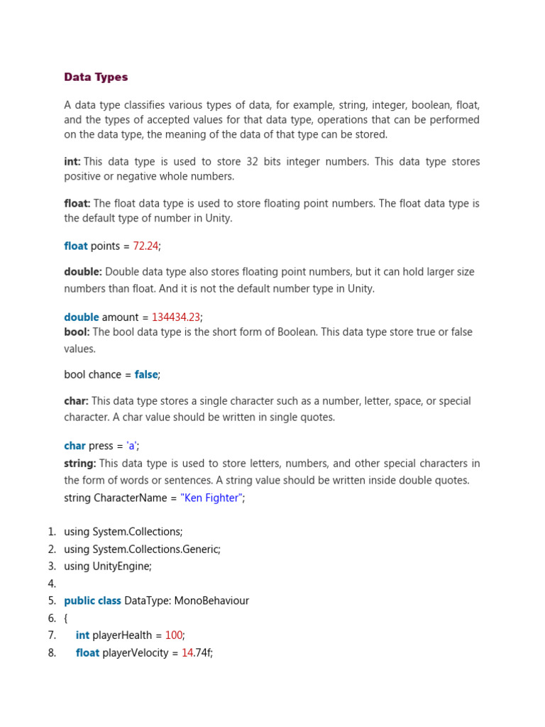 Unity Scripting Basics 2 Download Free Pdf Boolean Data Type Data Type