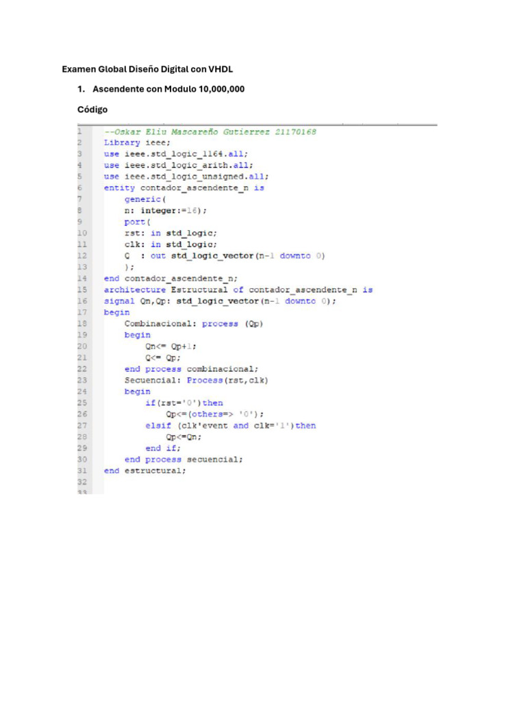 Examen Global Diseño Digital con VHDL | PDF