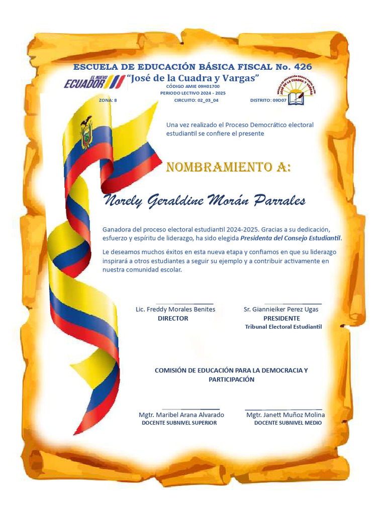 Nombramientos Al Nuevo Consejo Estudiantil | PDF