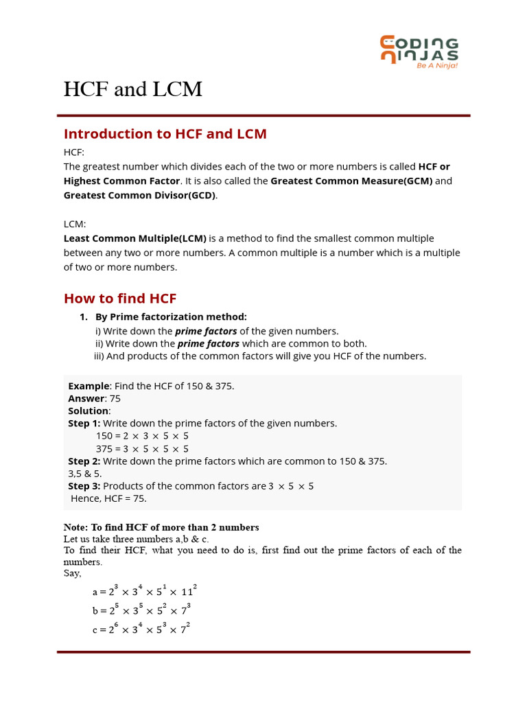 HCF - LCM | PDF | Mathematics | Elementary Mathematics