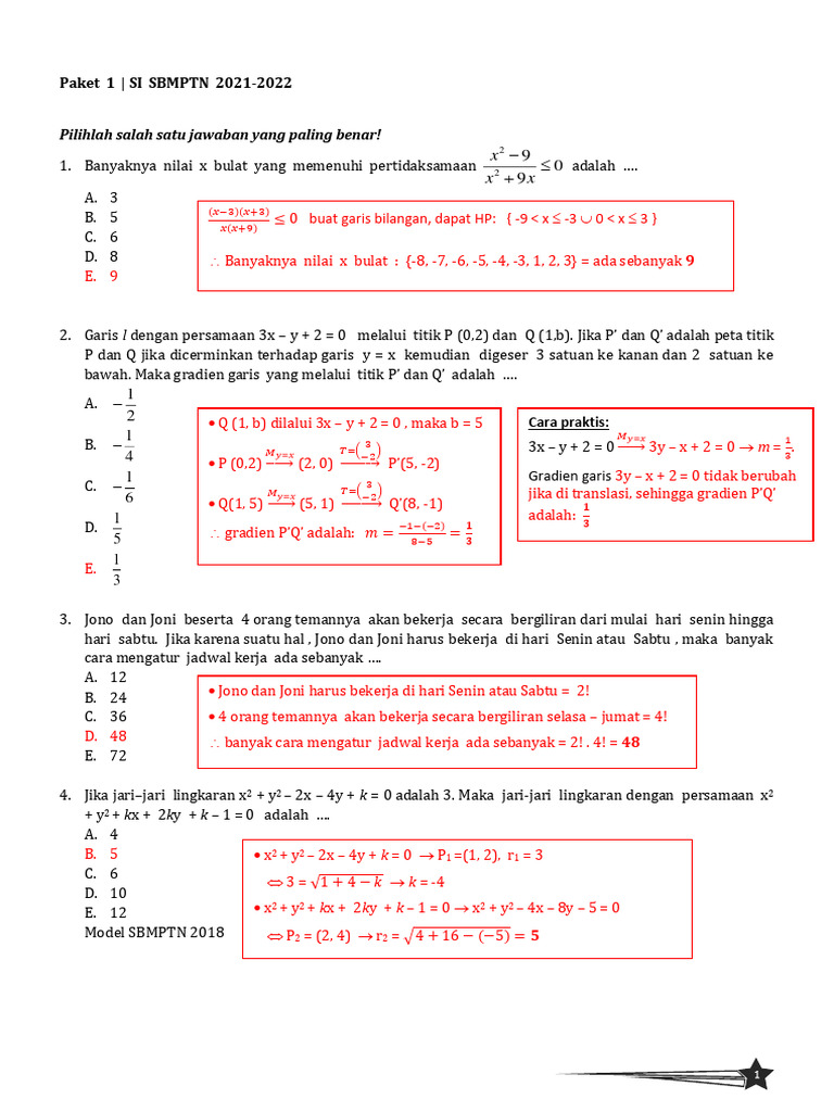 (Pembahasan) Soal KP Si SBMPTN Matematika Saintek - Paket 1 Ta 21-22 | PDF | Metode & Bahan Ajar