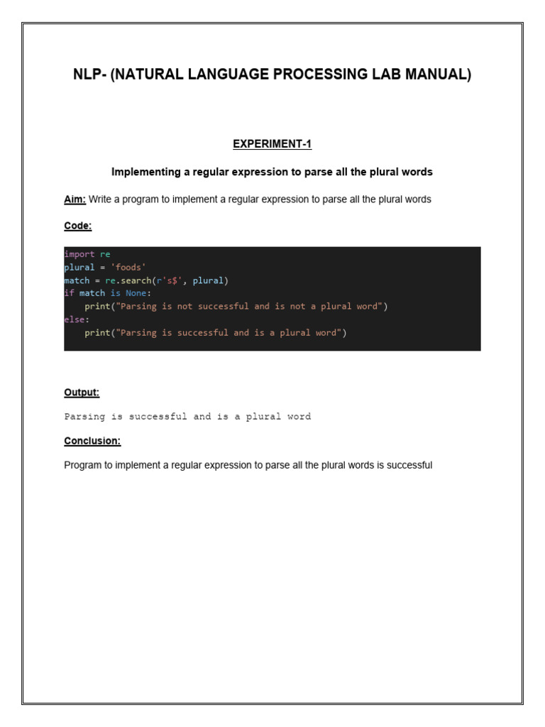 NLP - (Natural Language Processing Lab Manual) | PDF | Parsing | Software Engineering