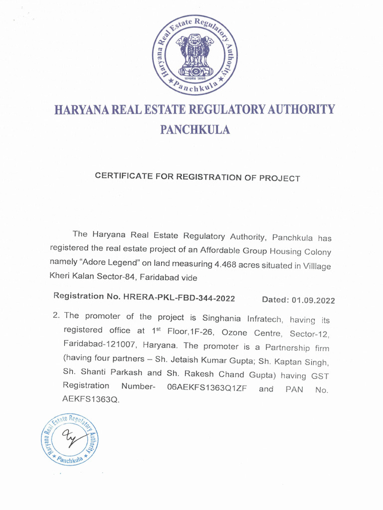 Singhania - RERA RC. | PDF