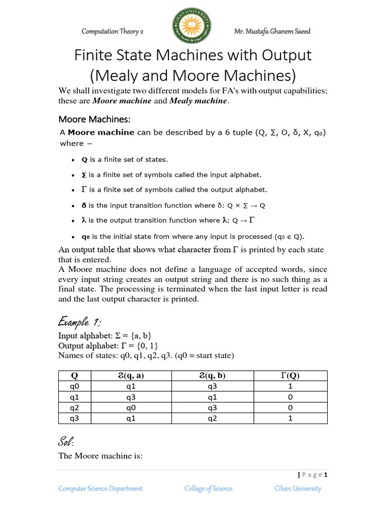 moore and mealy machine | PDF | String (Computer Science) | Computing