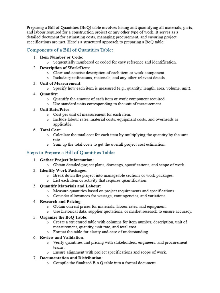 Bill of Quantity | PDF | Specification (Technical Standard) | Measurement