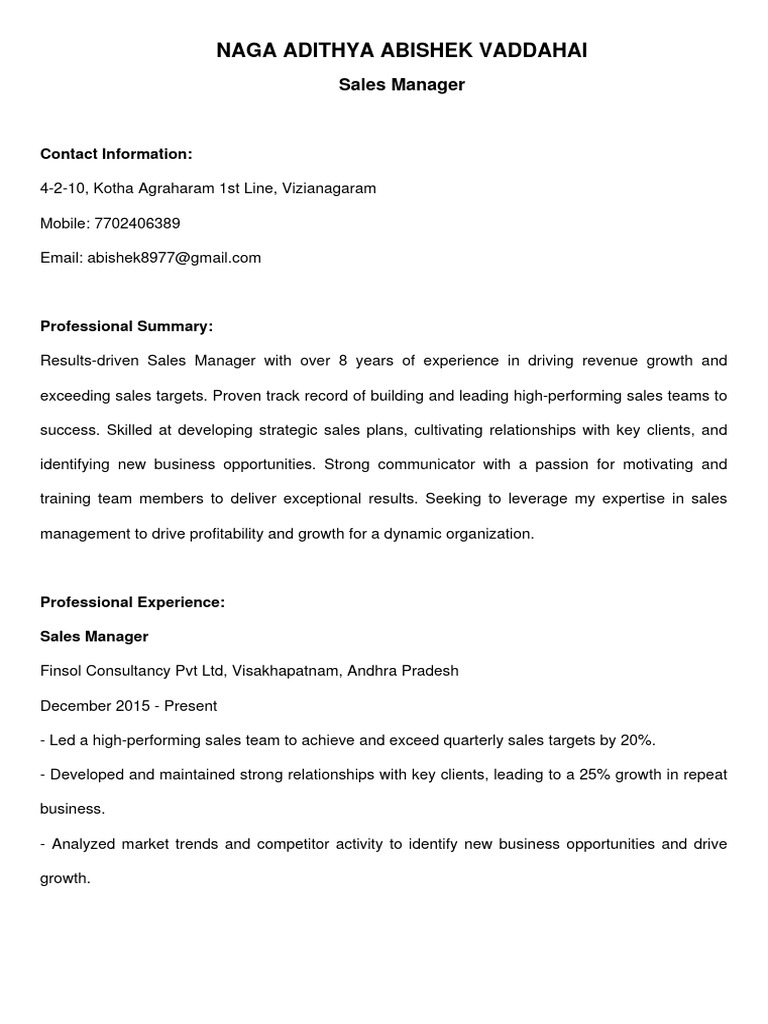 Sales Manager with 8 Years Experience | PDF | Business