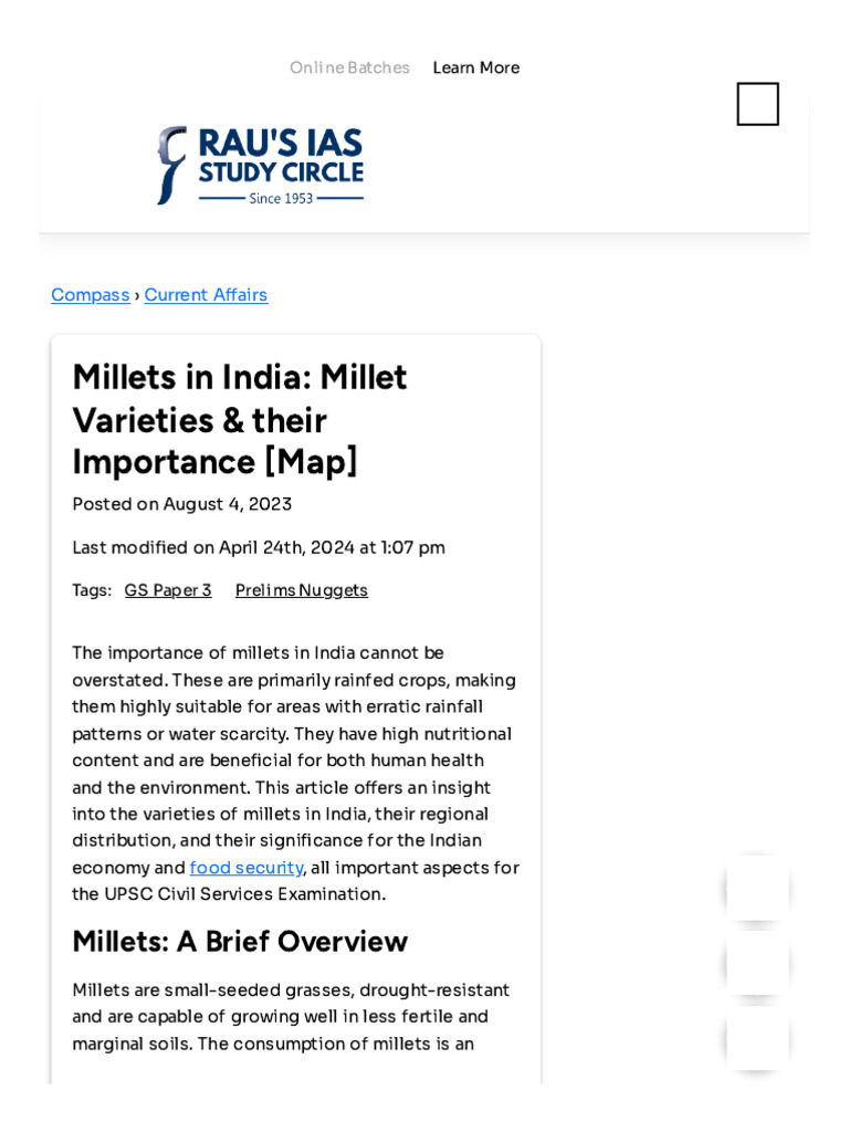 Millets in India - Millet Varieties & Their Importance (Map) - Rau's ...