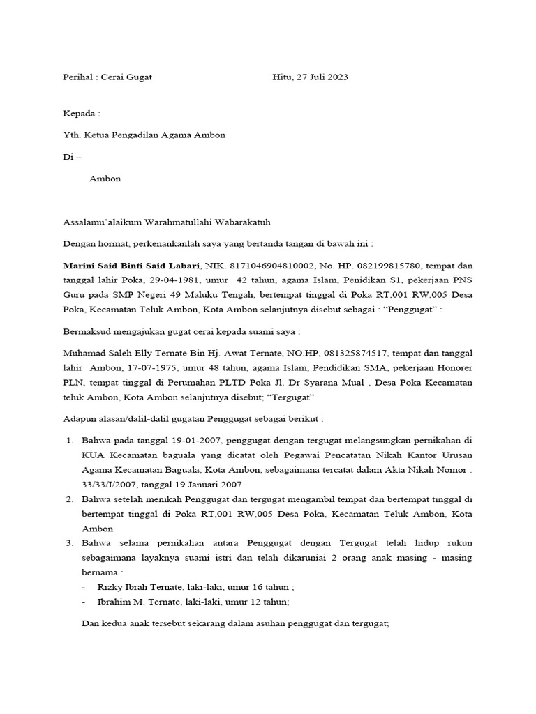 Permohonan Cerai Gugat | PDF