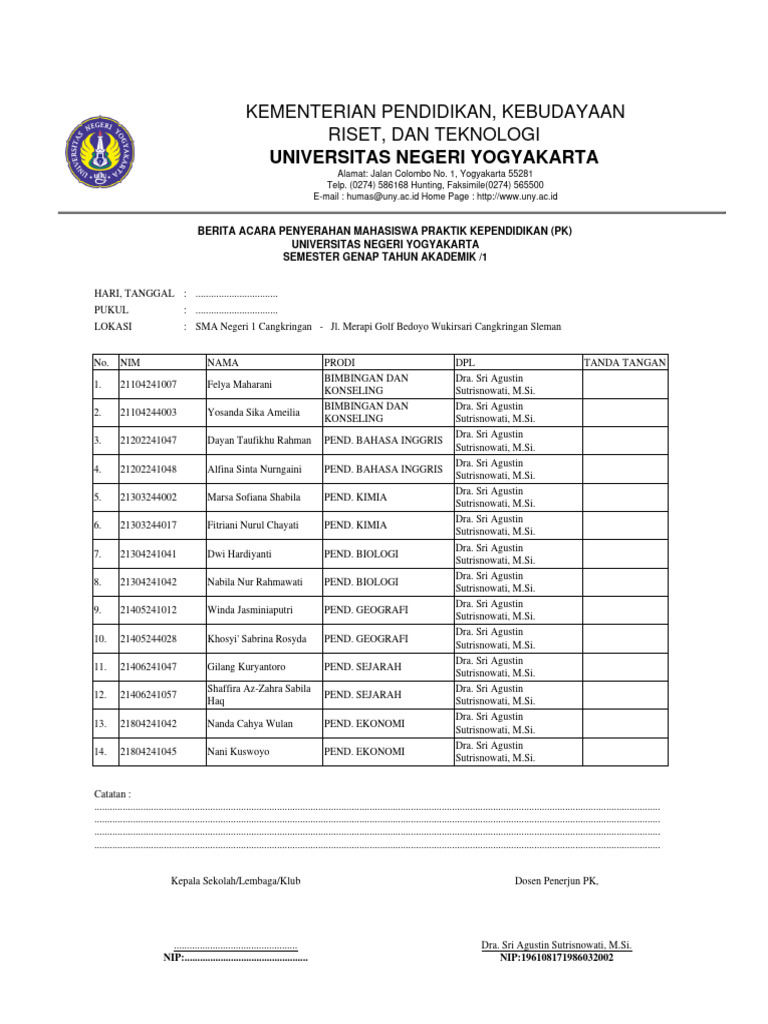 Berita Acara Penerjunan PK | PDF