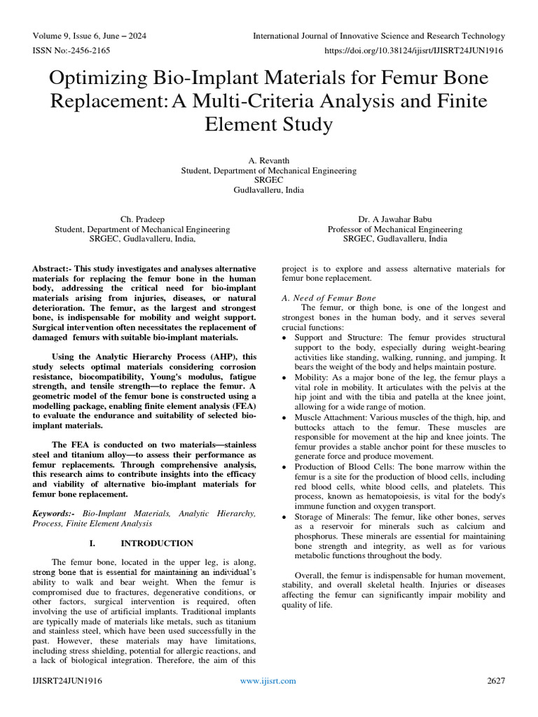 Optimizing Bio-Implant Materials for Femur Bone Replacement:A Multi ... Optimizing Bio-Implant Materials for Femur Bone Replacement:A Multi ...