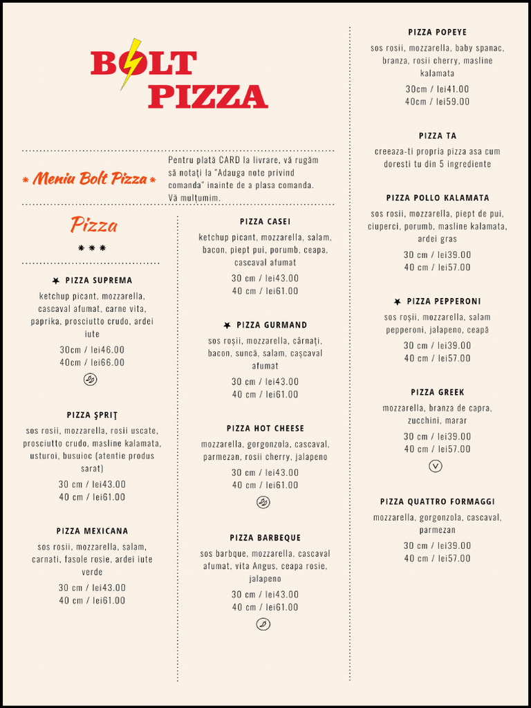 Bolt Pizza - Menu | PDF