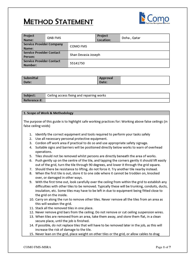 MSRA - Ceiling access fixing and repairing works | PDF | Lighting | Dust