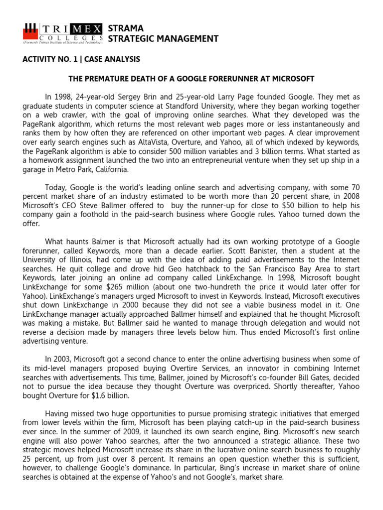 Activity No 1 Case Analysis | PDF | Search Engine Optimization | Microsoft