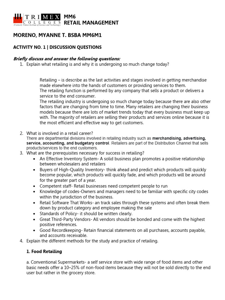 ACTIVITY-NO-1-DISCUSSION-QUESTIONS | PDF | Retail | Supermarket