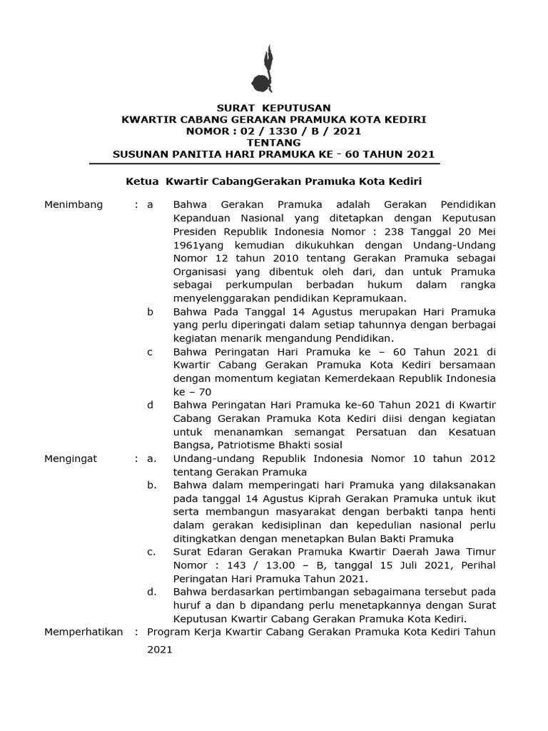 Susunan Panitia Hari Pramuka Kediri 2021 | PDF
