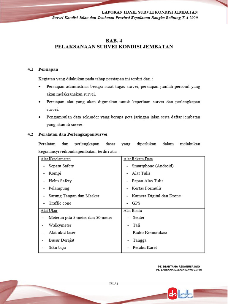 Bab 4 Pelaksanaan Survei JBT | PDF
