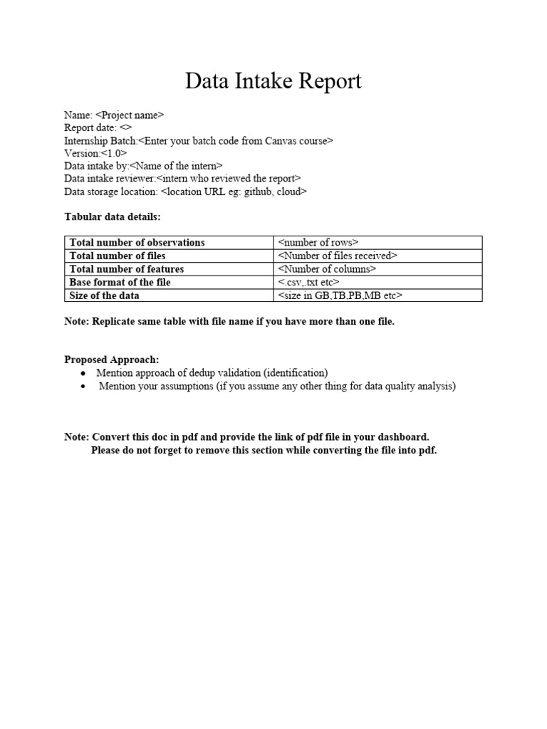 Data Intake Report for Project Analysis | PDF