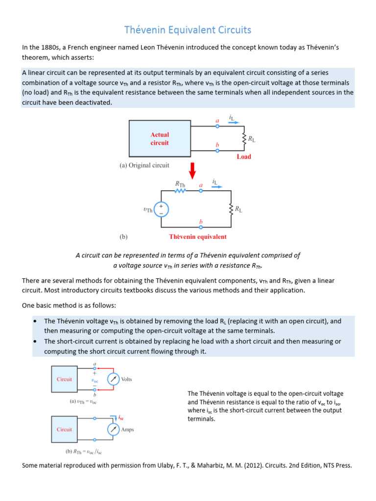 Thevenin Equivalent Circuits | PDF