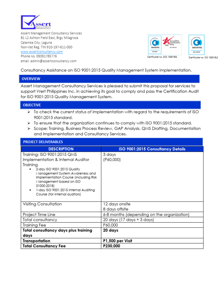QUOTATION QMS - Wert Philippines Inc | PDF | Iso 9000 | Audit