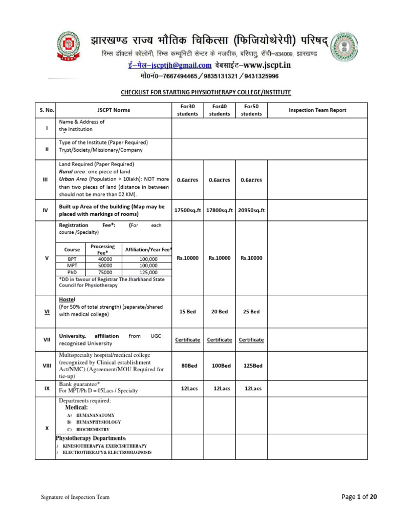 Checklist For Starting PT College | PDF | Skeleton | Physical Therapy