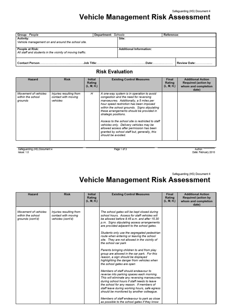 Vehicle Management Risk Assessment | PDF | Traffic | Risk
