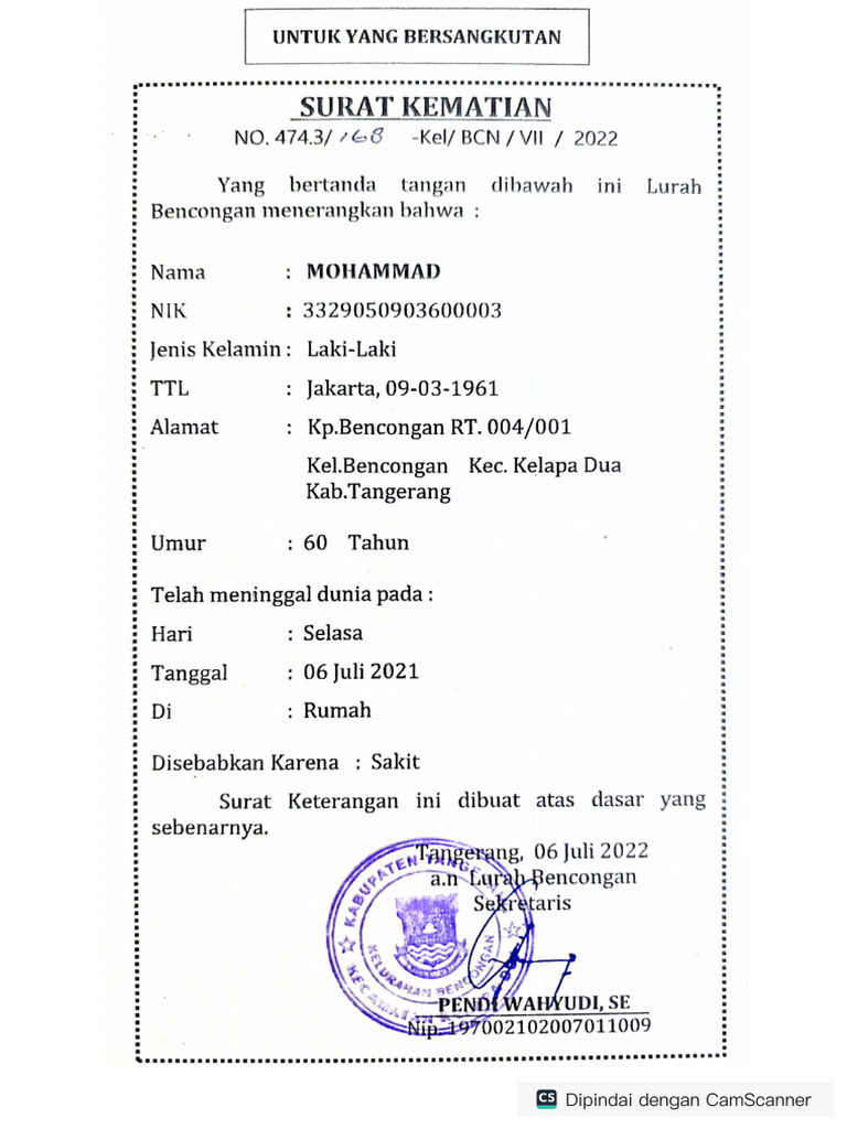 003 - Surat Kematian Orang Tua Salman Al Farizi | PDF