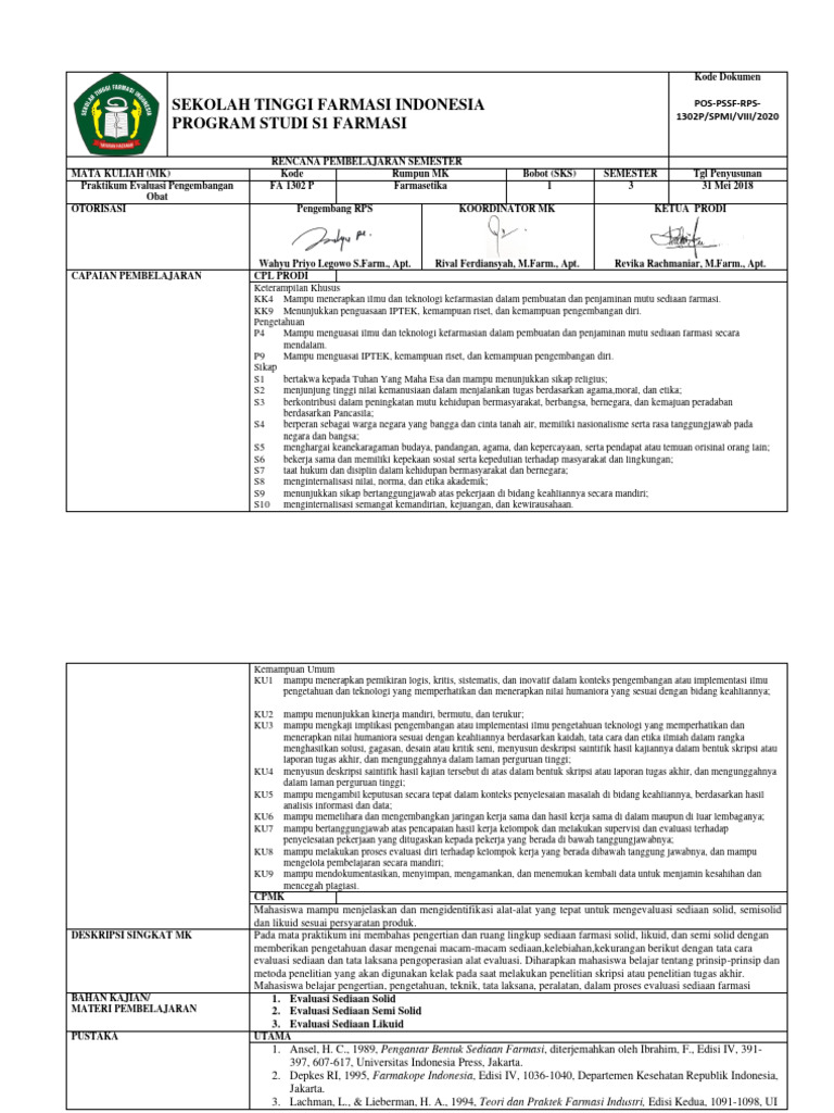 RPS Praktikum Farmasi Fisika | PDF | Sains & Matematika