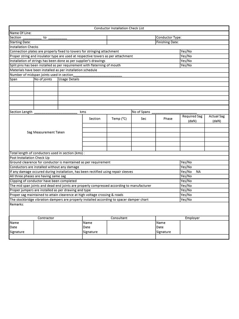 Check List For Stringing Conductor - EW | PDF | Electrical Conductor ...
