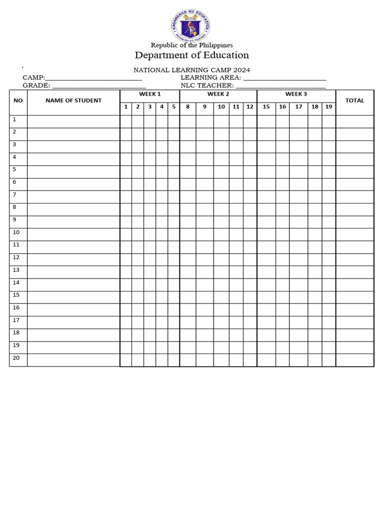 NLC Attendance Sheet | PDF