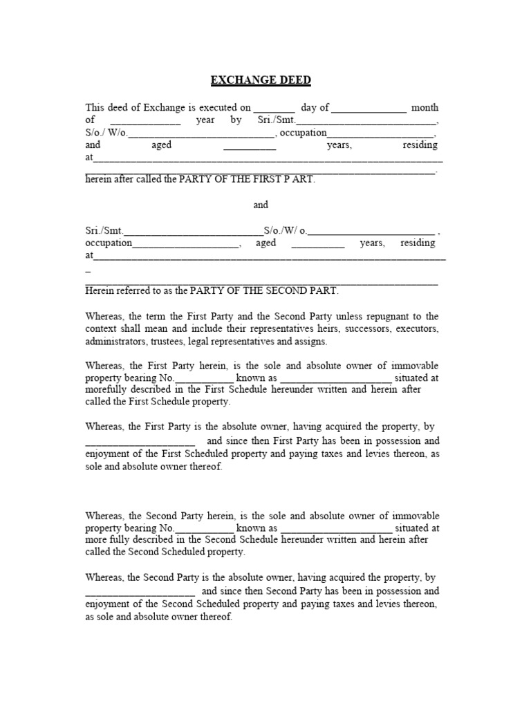Exchange Deed | PDF | Deed | Property