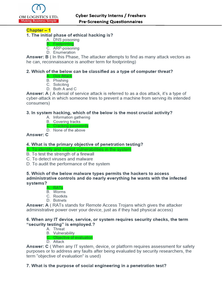 Info - Sec Interns Questionnaires v1.1 | PDF | Security | Computer Security