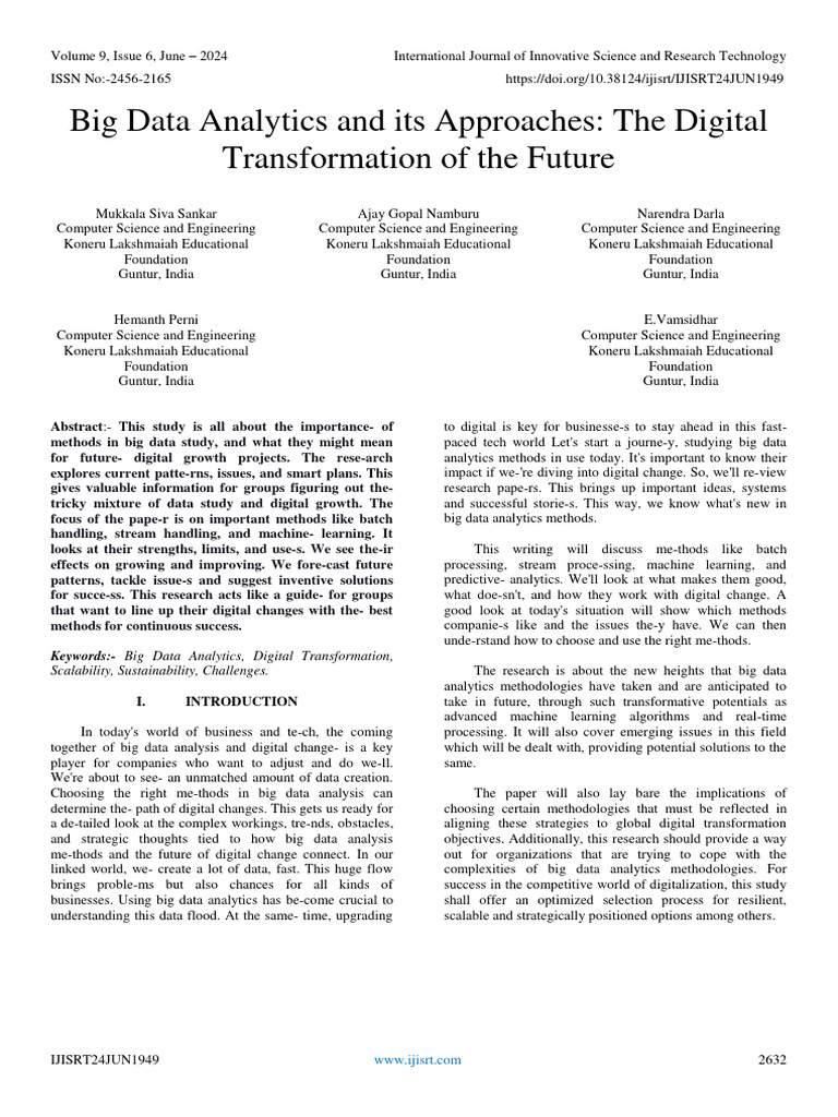 Big Data Analytics and its Approaches: The Digital Transformation of the Future | Download Free ...