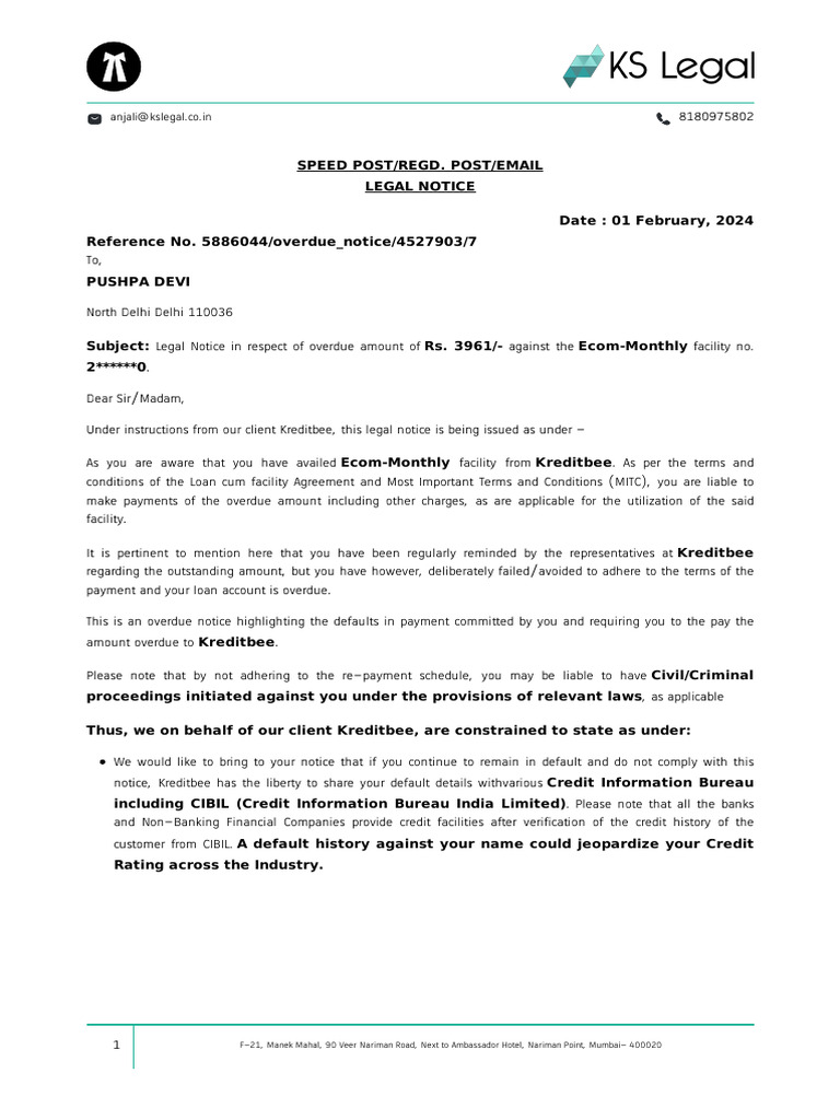 Legal Notice 5886044 25005110 01022024200033 | PDF | Credit | Finance ...