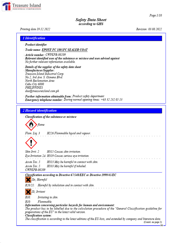 Epoxy FC 1805FC Sealer Coat | PDF | Dangerous Goods | Toxicity