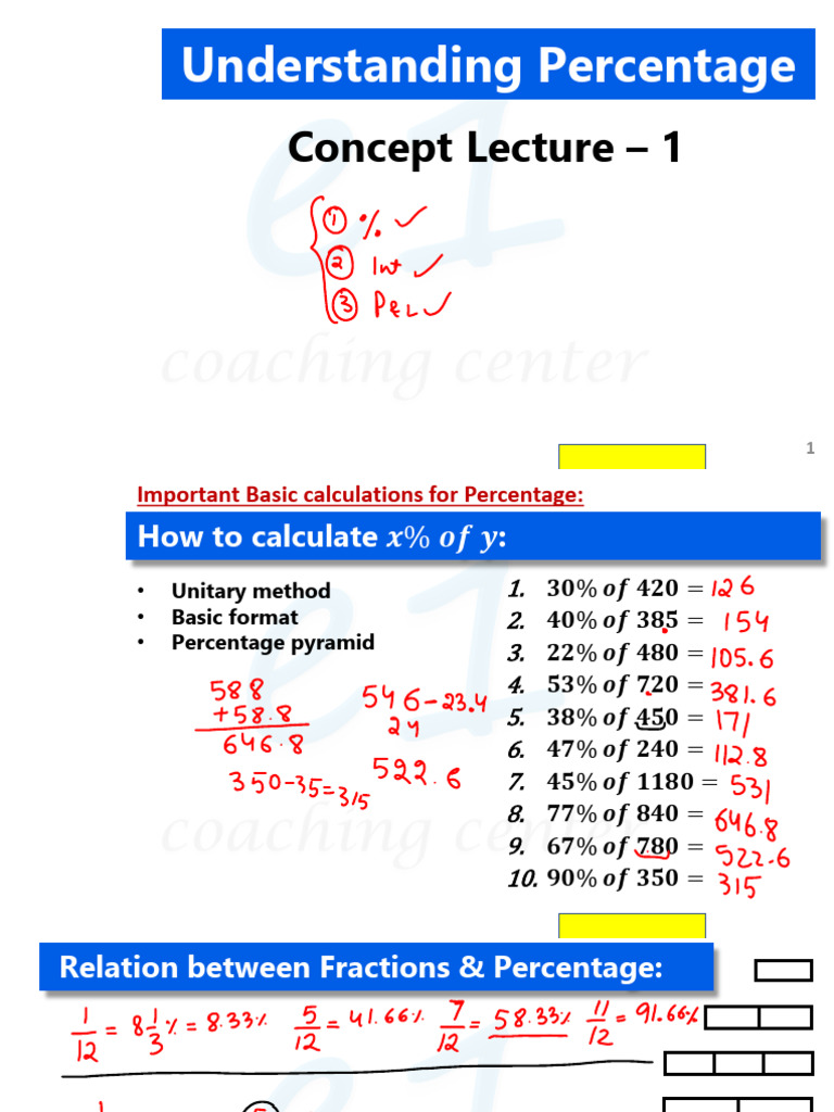 Understanding Percentage: Concept Lecture - 1 | PDF | Percentage | Mathematics