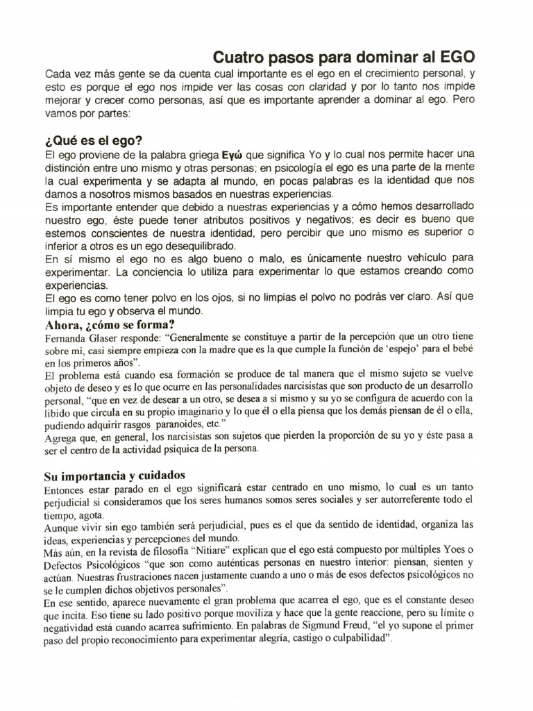 Cuatro Pasos Para Dominar El Ego | PDF