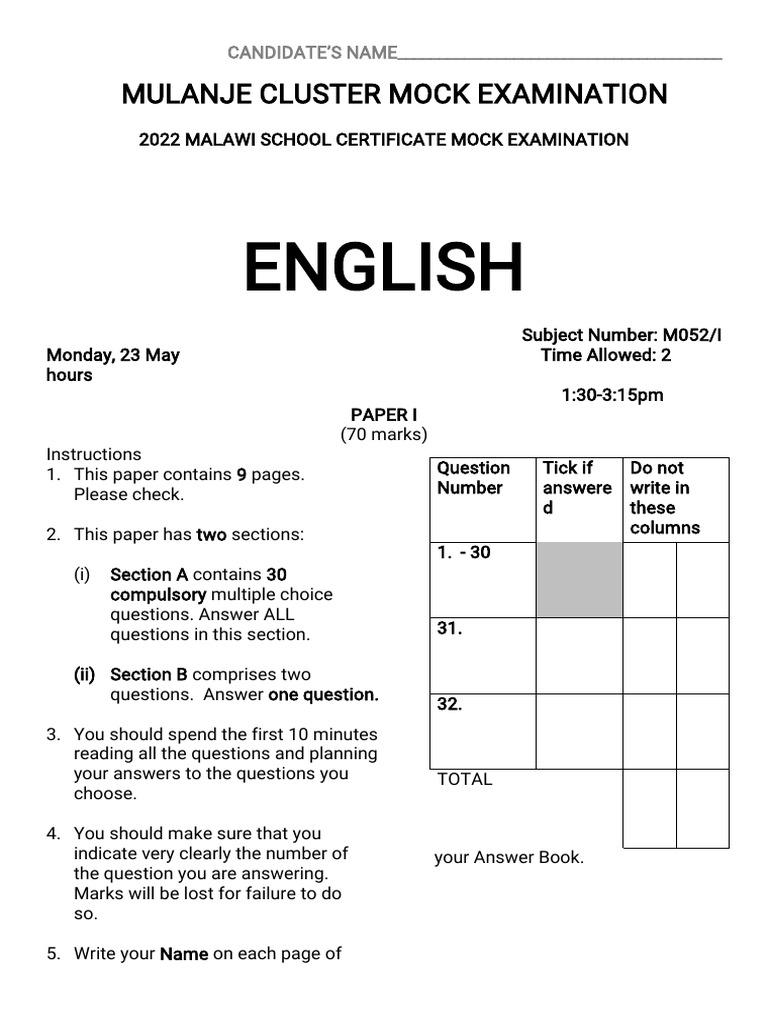 2022 English Paper I | PDF