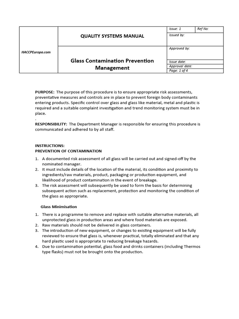 QSM Glass Contamination Prevention Management | PDF | Risk Assessment ...
