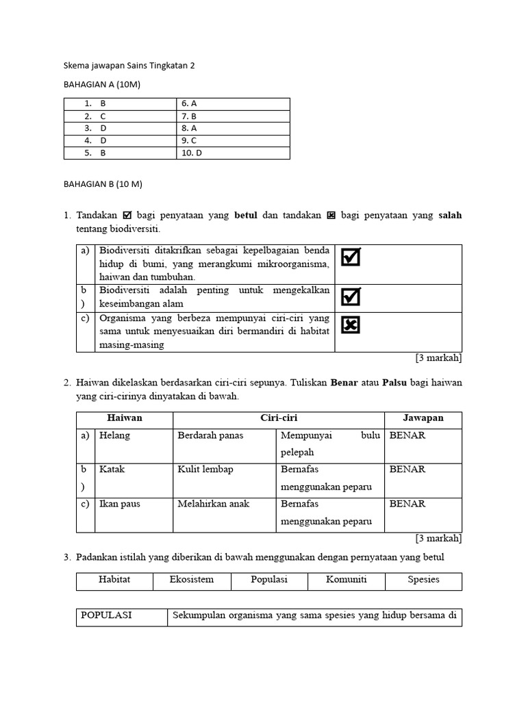 Skema Jawapan Sains Tingkatan 2 | PDF