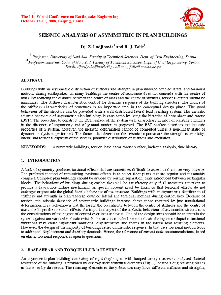 Seismic Analysis of Asymmetric in Plan B | PDF | Mechanics | Mechanical ...