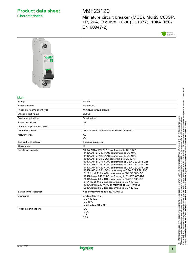 Schneider 20A SPN MCB 10ka | PDF | Alternating Current | International ...