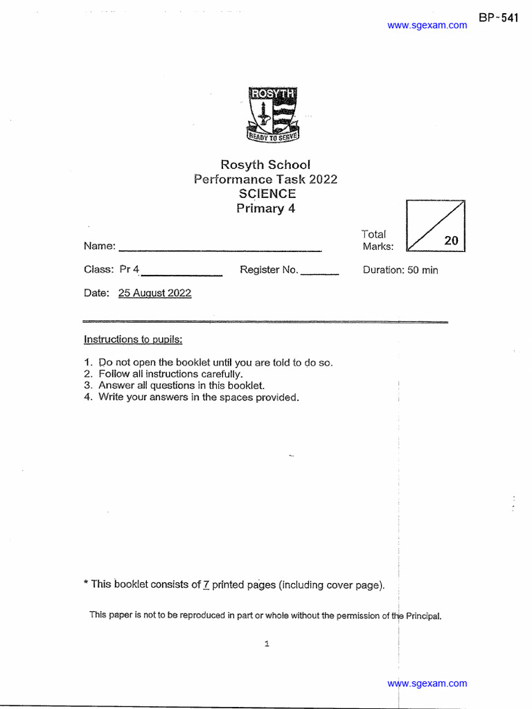 2022-P4-Science-Weighted Assessment 2-Rosyth (1) | PDF