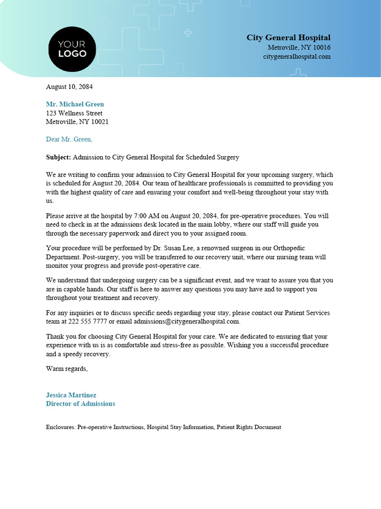 Hospital Admission Confirmation Letter | PDF | Science & Mathematics
