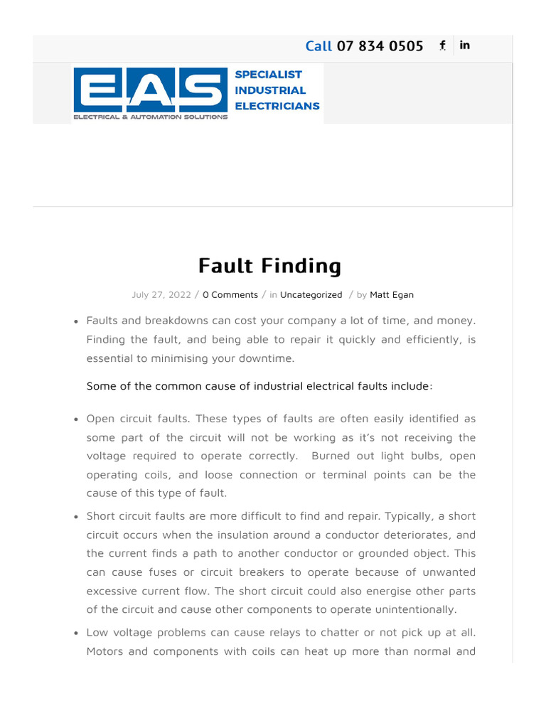 Industrial Electrical Fault Guide | PDF | Relay | Insulator (Electricity)