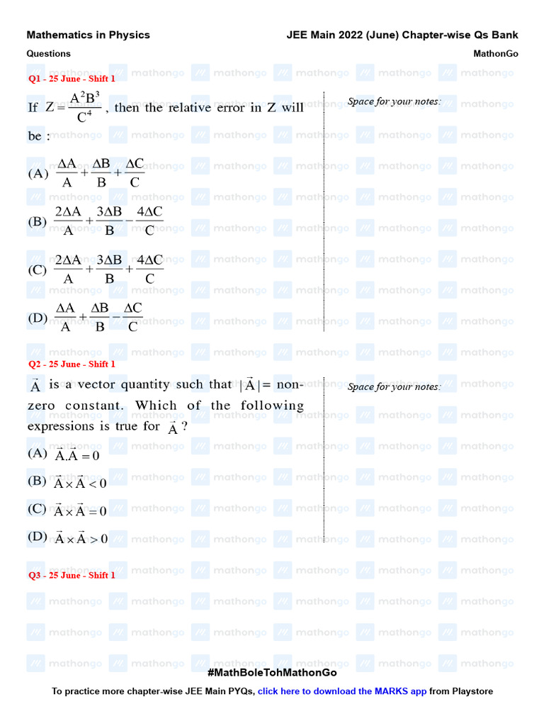 JEE Main Physics Math Qs Bank | PDF | Business
