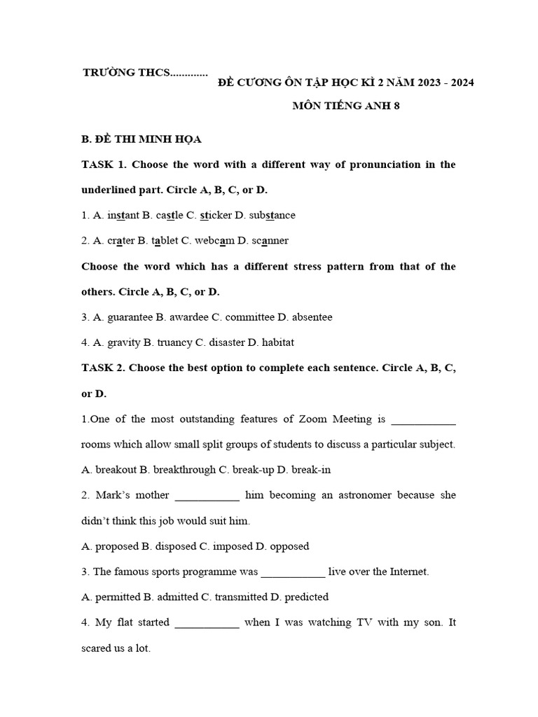 De Cuong On Tap hk2 Tieng Anh 8 Global Success | PDF | Homework